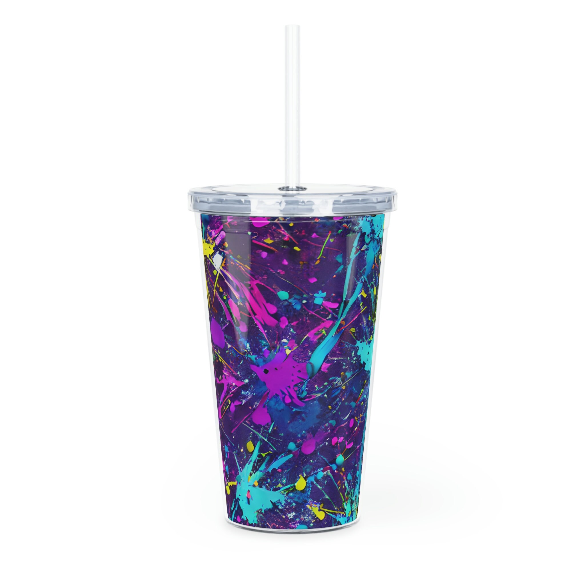 Abstract Paint Splatter Design Plastic Tumbler With Straw, Birthday ...