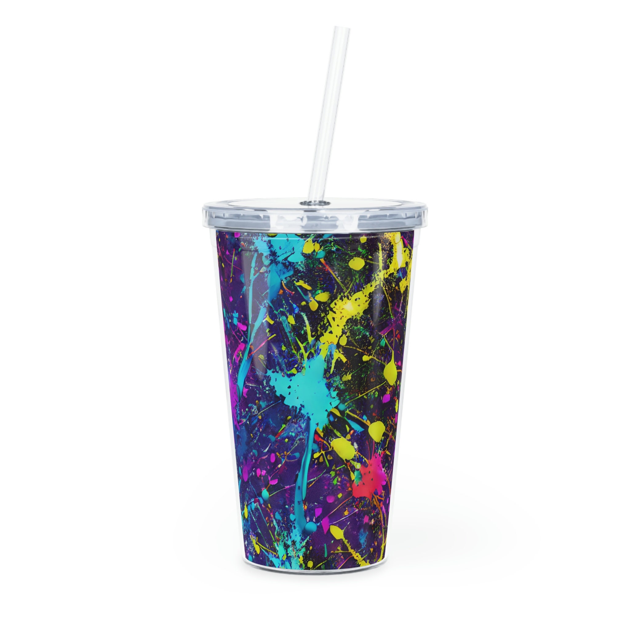 Abstract Paint Splatter Design Plastic Tumbler With Straw, Birthday ...