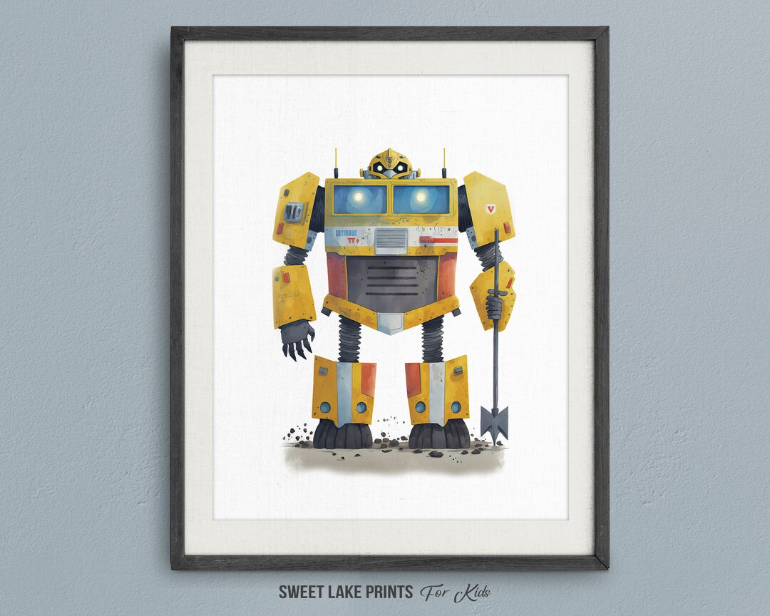 Schoolbus Robot Transformer Print / Watercolor Robot Art Printable ...