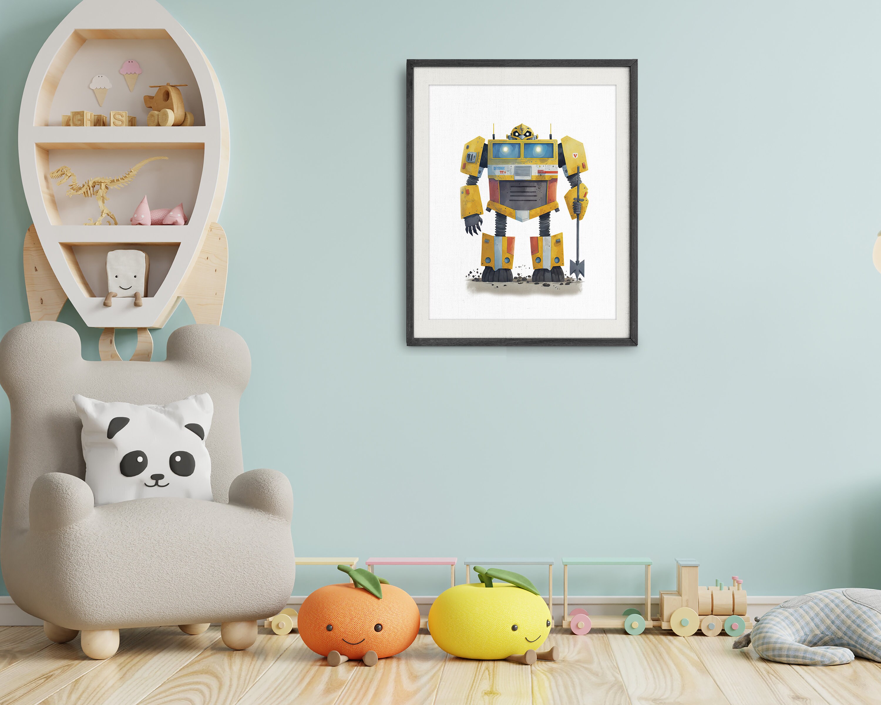 Schoolbus Robot Transformer Print / Watercolor Robot Art Printable ...