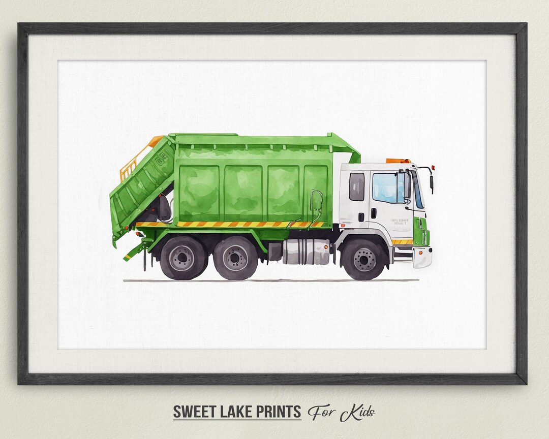 Garbage Truck Watercolor Print / Transportation Printable / - Etsy