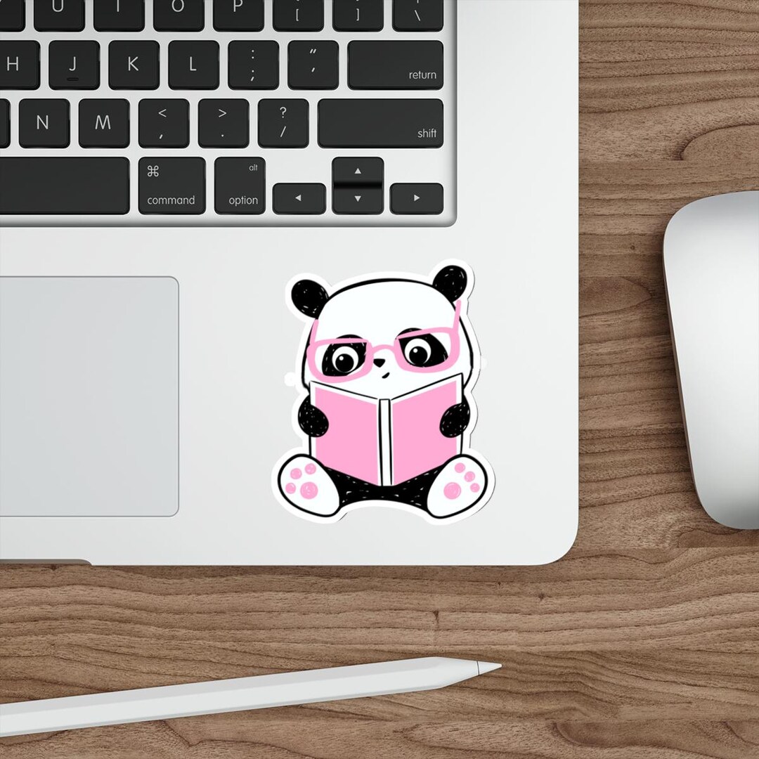 Reading Panda Bear Die-cut Sticker - Cute Bibliophile Panda Bear Laptop ...