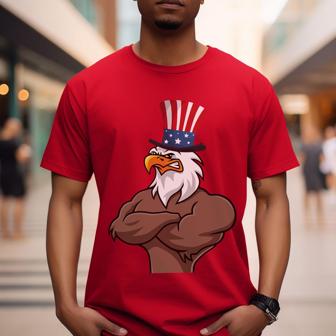 America 250 Anniversary T-shirt: Patriotic Buff Eagle in Uncle Sam Hat ...