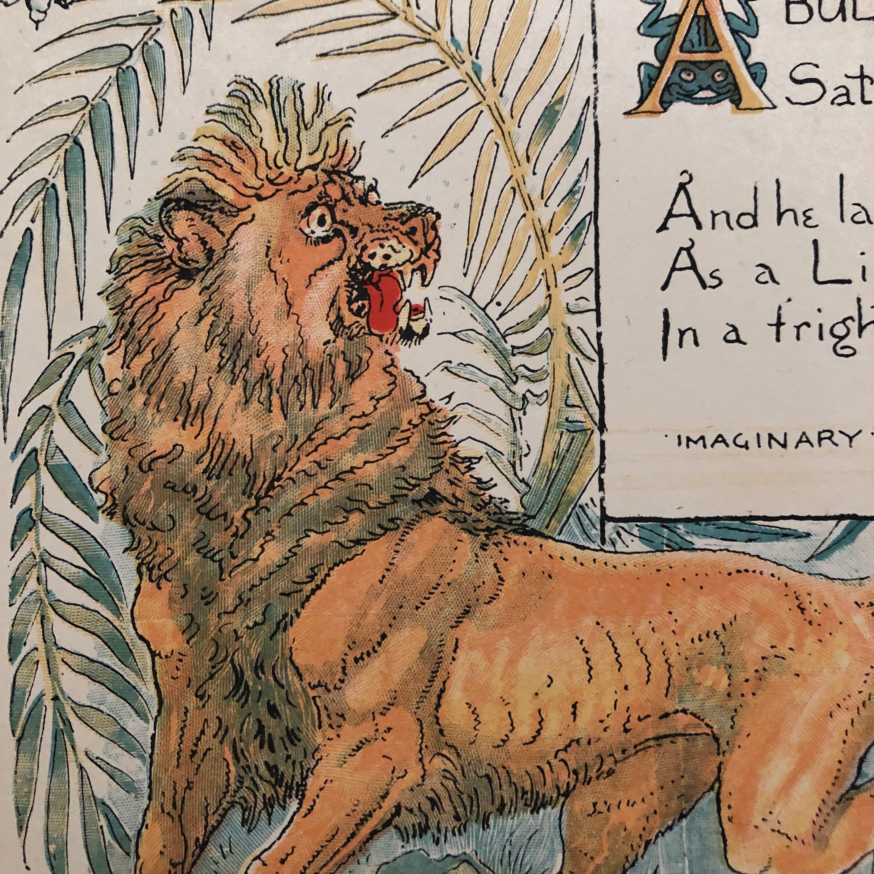 Antique Aesop's Fables Lithograph by Walter Crane, the Frightened Lion ...