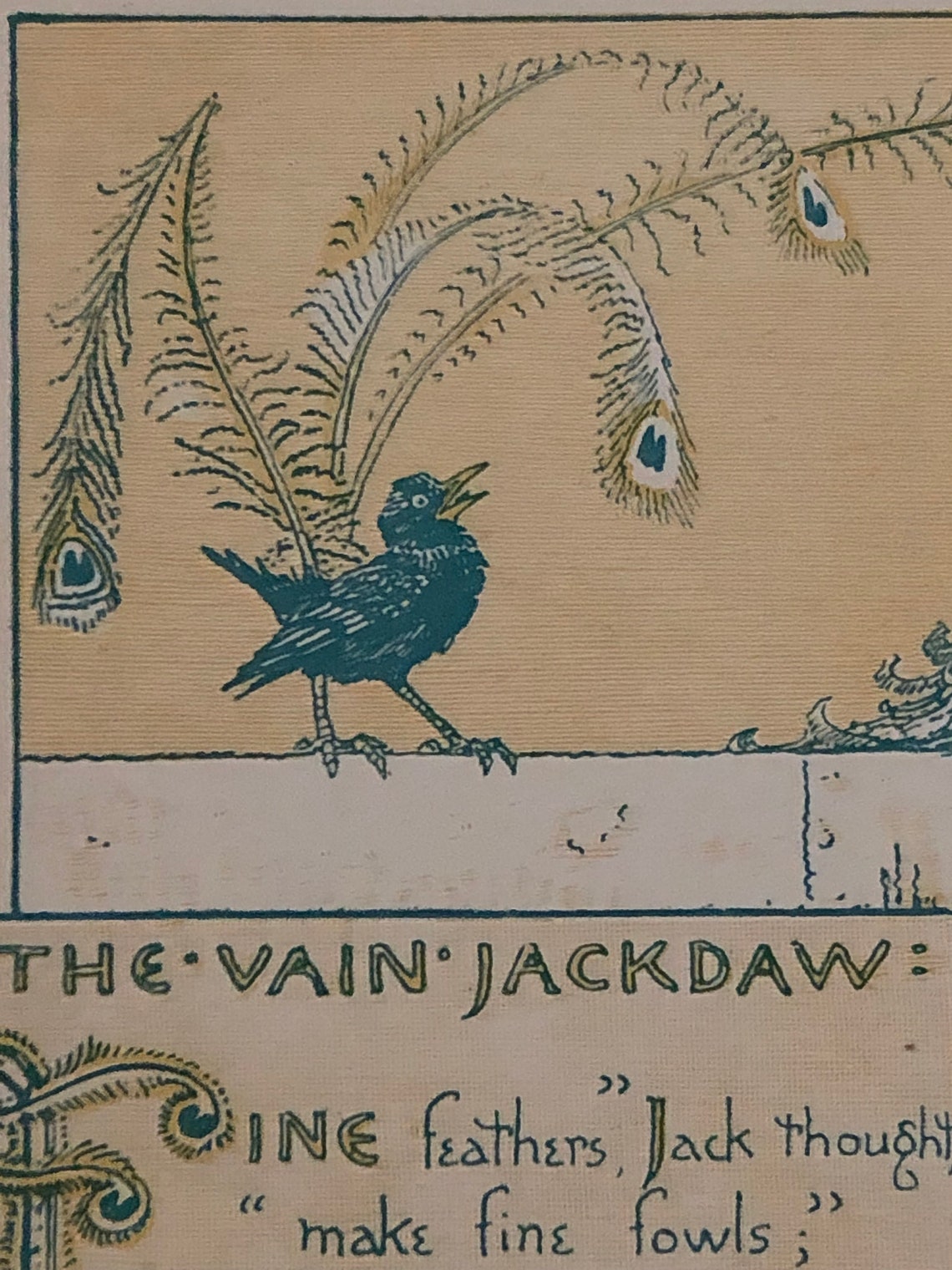 Antique Aesop's Fable by Walter Crane, the Vain Jackdaw, Victorian Art ...