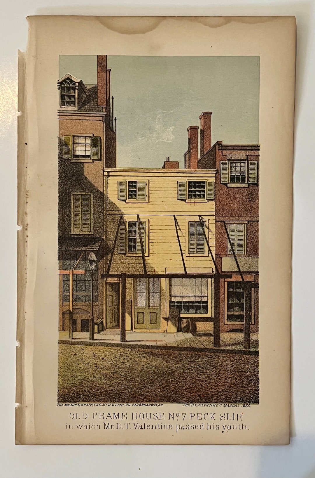 Antique Color Lithograph Old From House No 7 Peck Slip in New York City ...