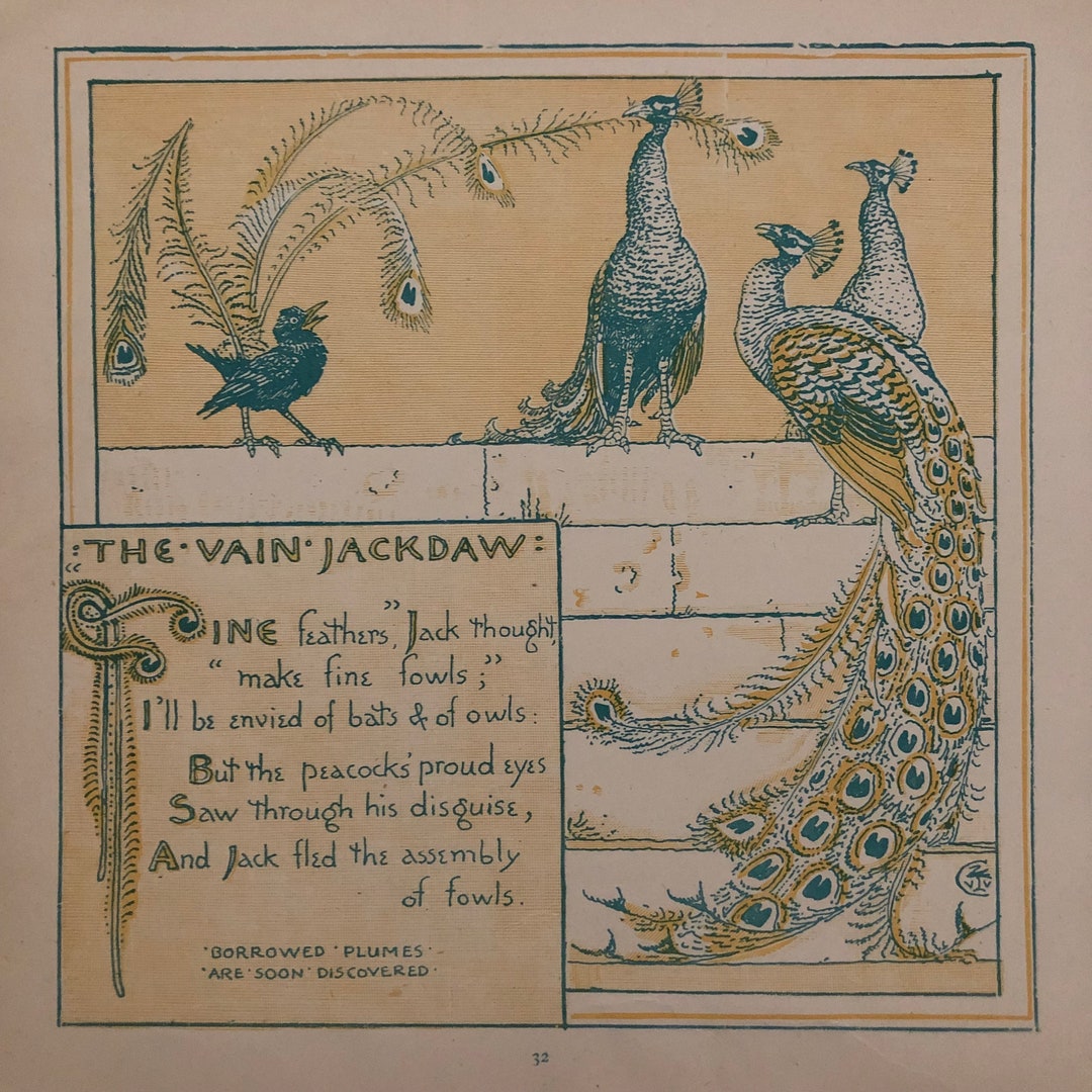 Antique Aesop's Fable by Walter Crane, the Vain Jackdaw, Victorian Art ...
