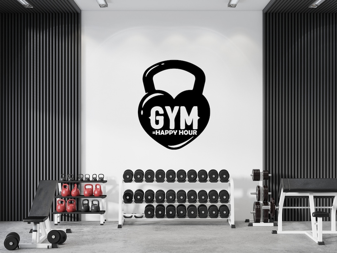 Gym Happy Hour ,gym Wall Decal, Motivational Gym Quotes, Gym Wall Art ...