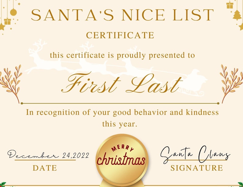 Personalize Letter From Santa Claus & Nice Certificate Customizable ...