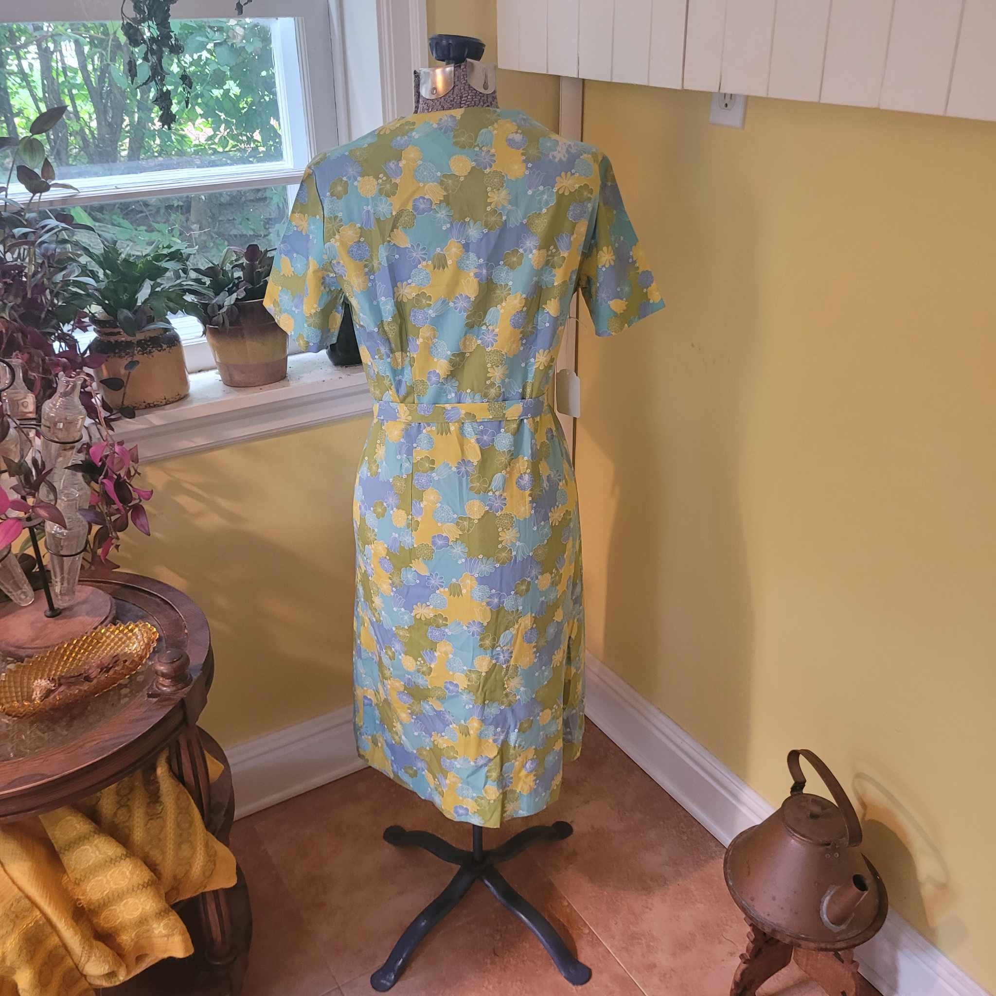 1960's Kay Whitney by Huntington Day Dress in Yellow, Green and Blue ...