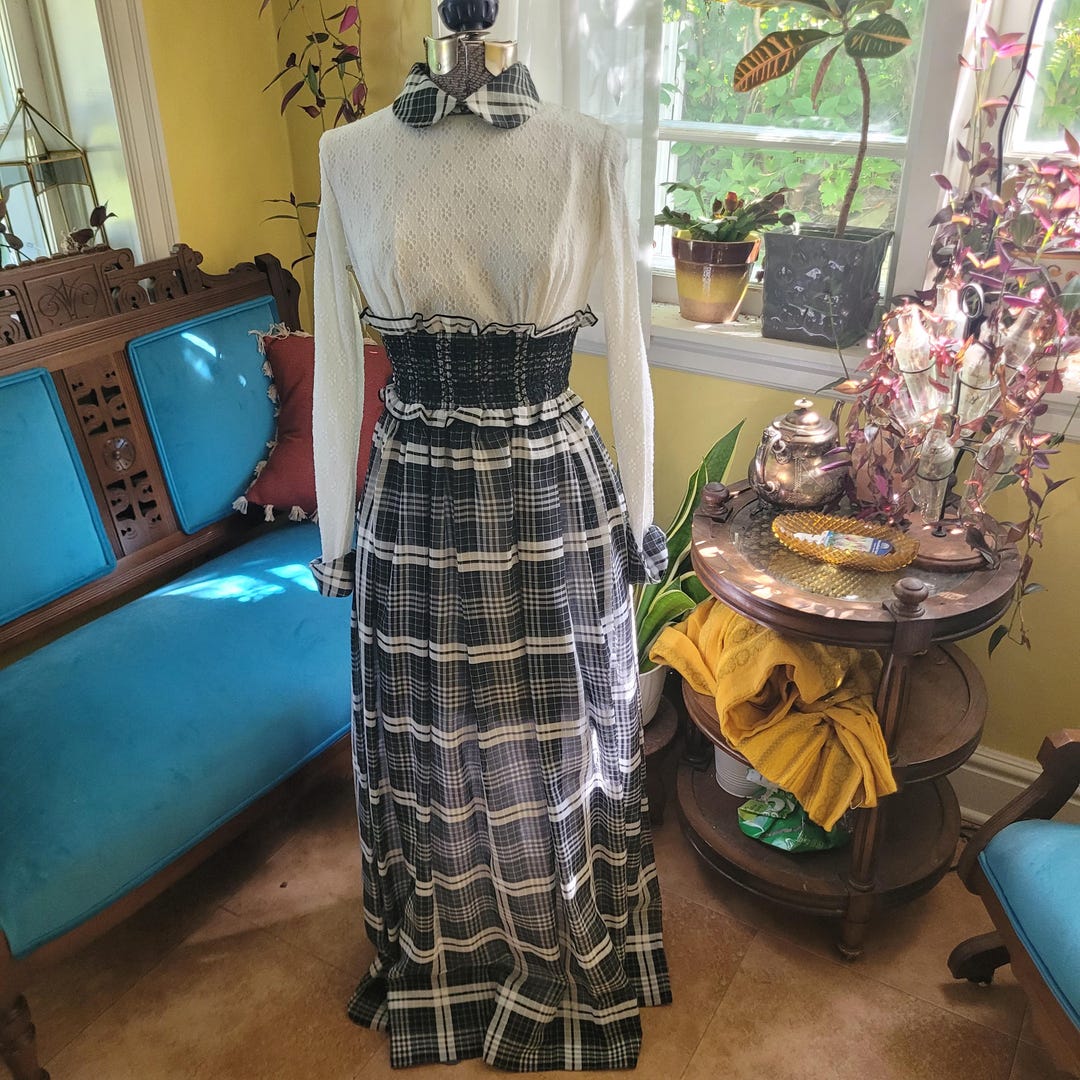 1970's Joyce Palmer Maxi Dress With Smocked Waist, Lace Bodice and ...