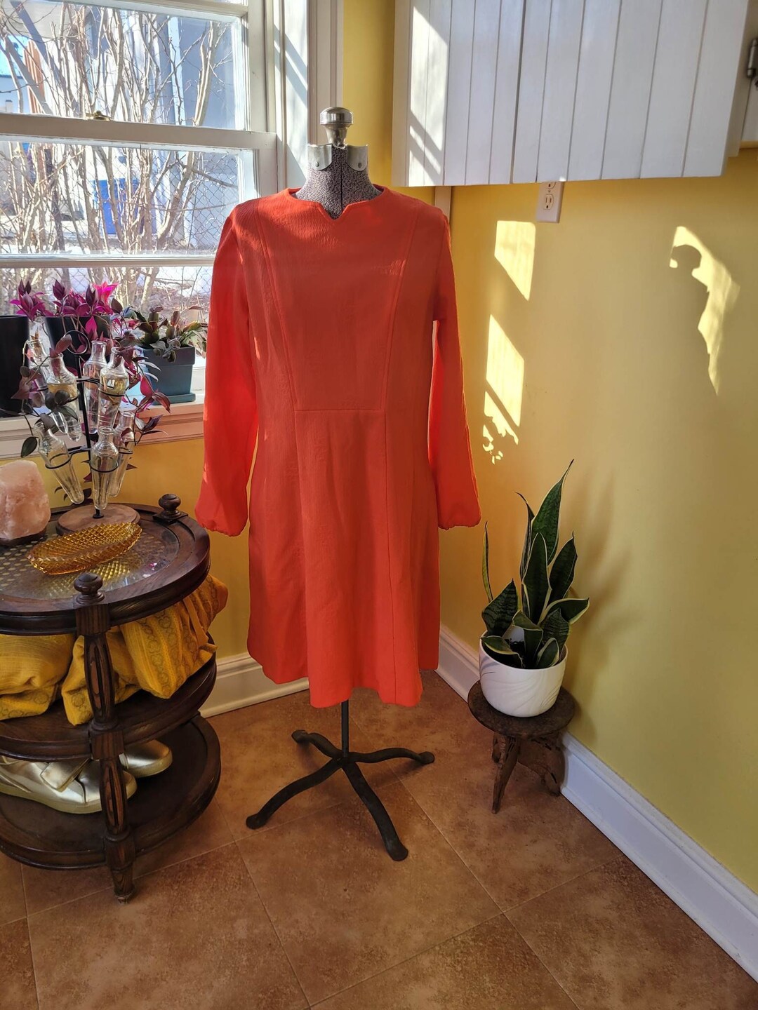 1960s Vermillion Mini Dress - Handmade Polyester Size 14 - Etsy