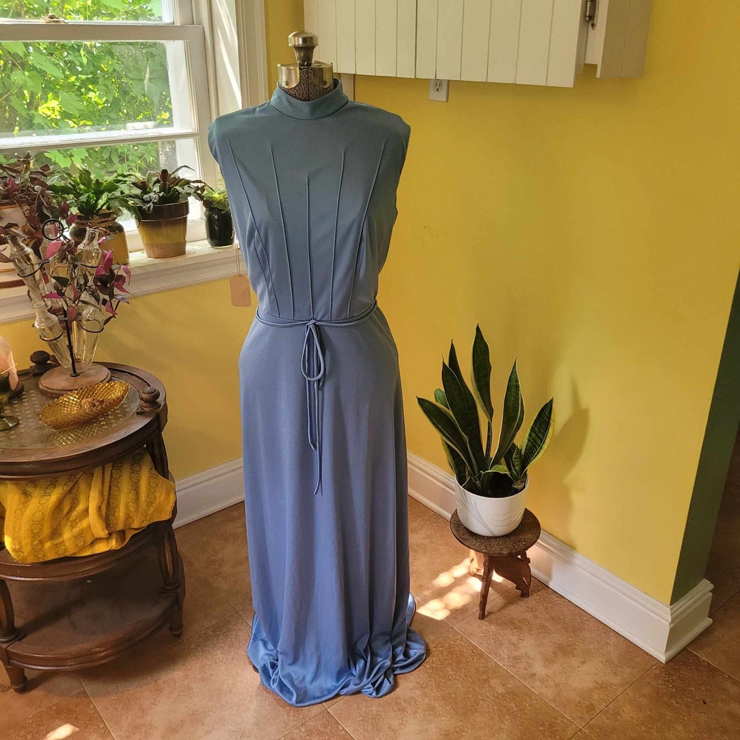 1960's Blue Bird Dress Polyester Evening Dress in Cornflower Blue. Very ...