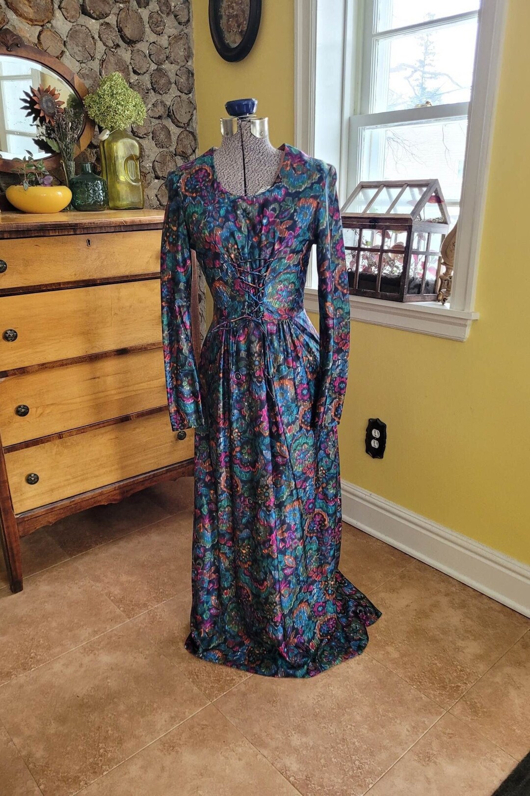 1970's Maxi Dress With Corset Lacing at the Waist - Etsy