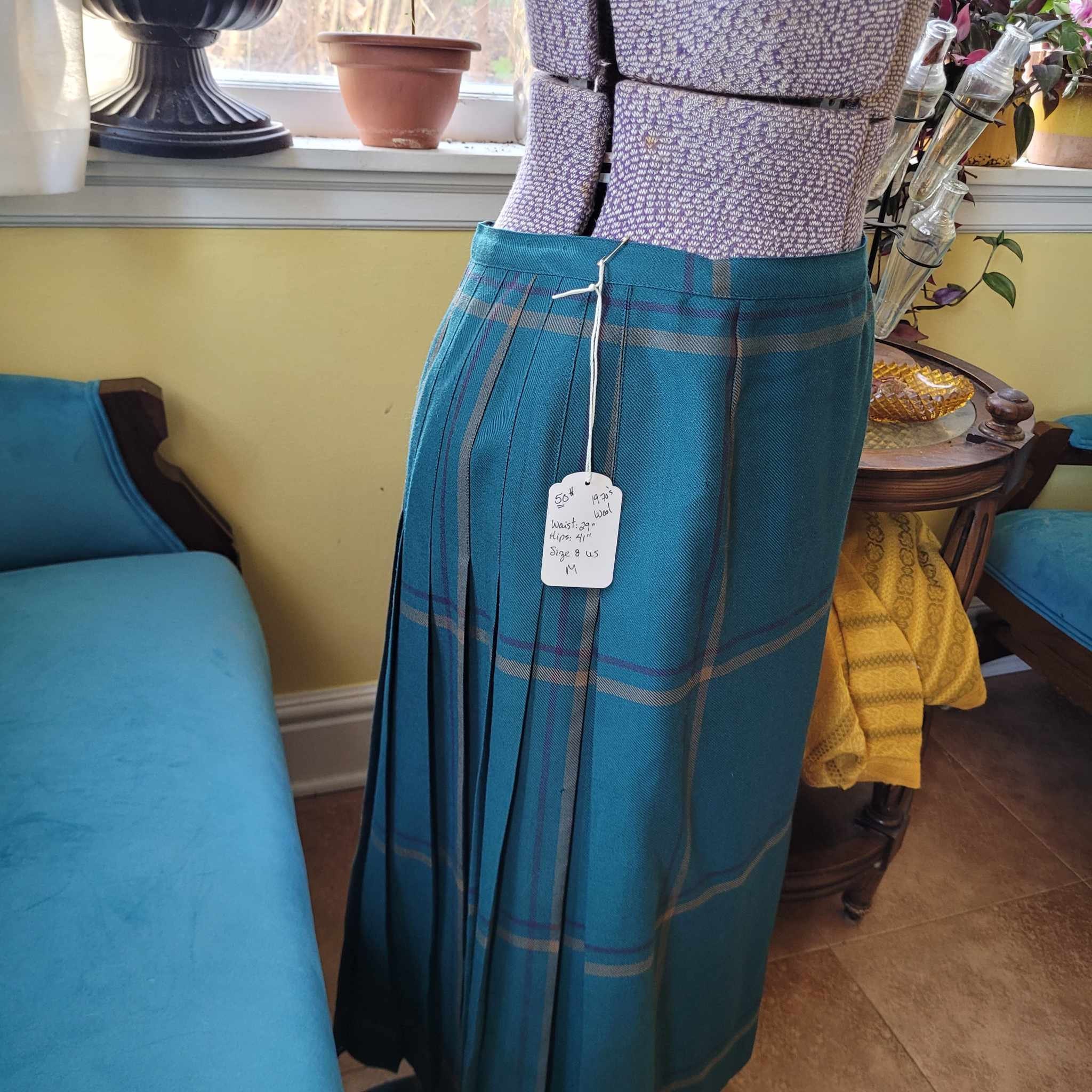 1970's Aljean Pleated Kilt Style Skirt in Teal Plaid With - Etsy
