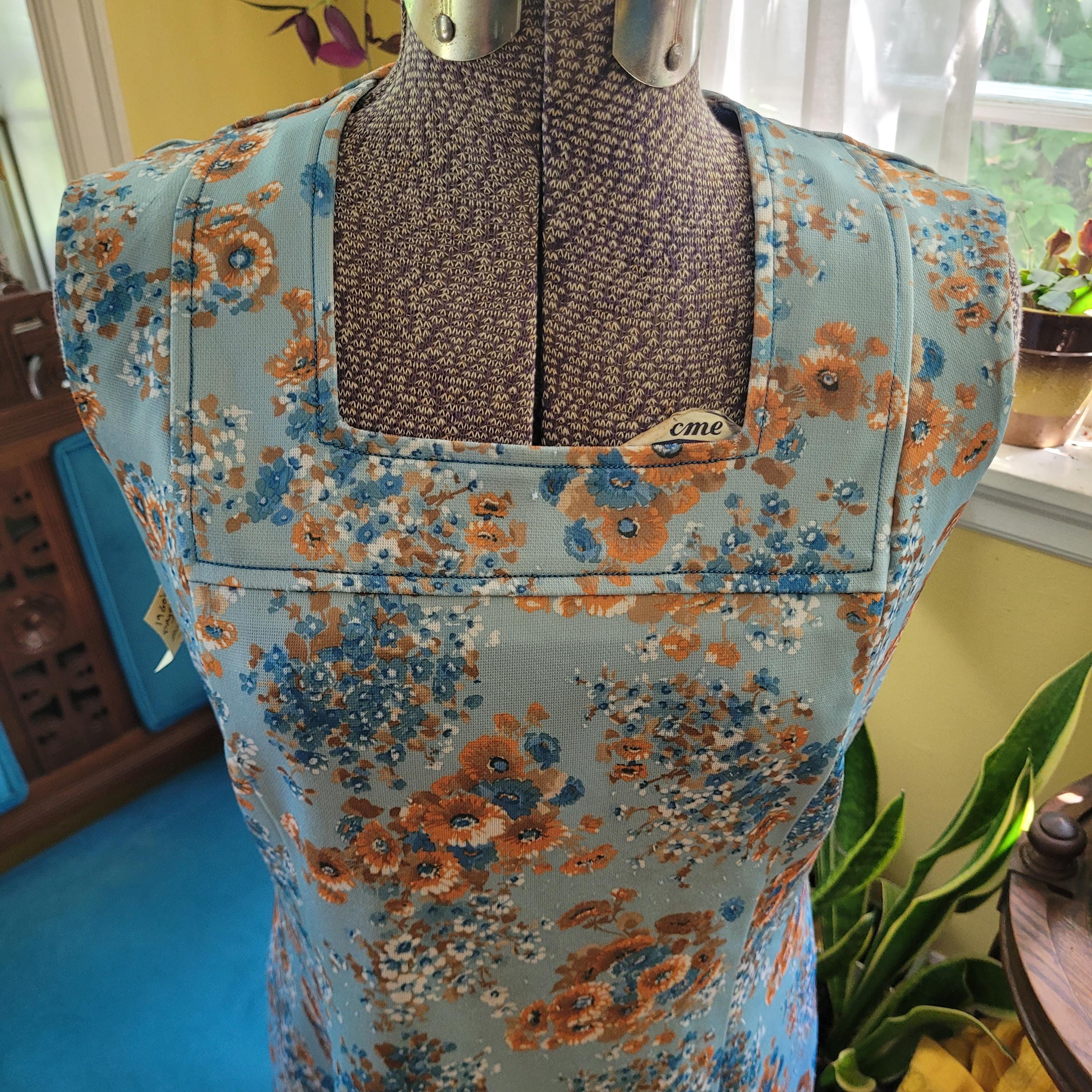 1960's Unknown Brand Light Blue House Dress With Orange Floral Pattern ...