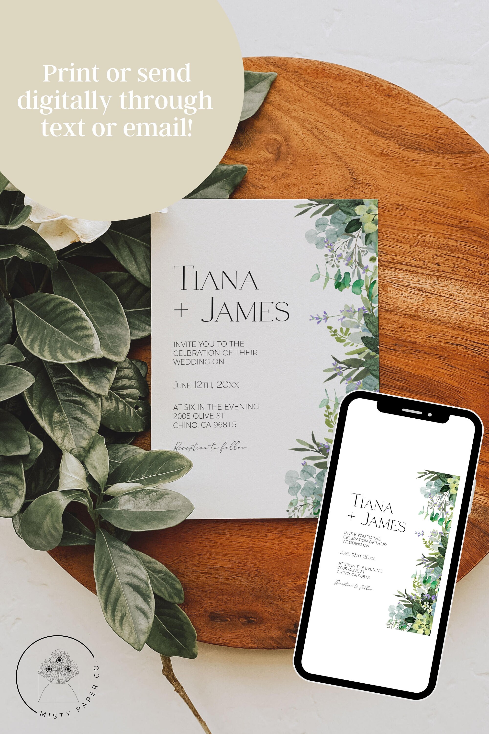 Greenery Wedding Invitation Set | Wedding Invitation Template ...