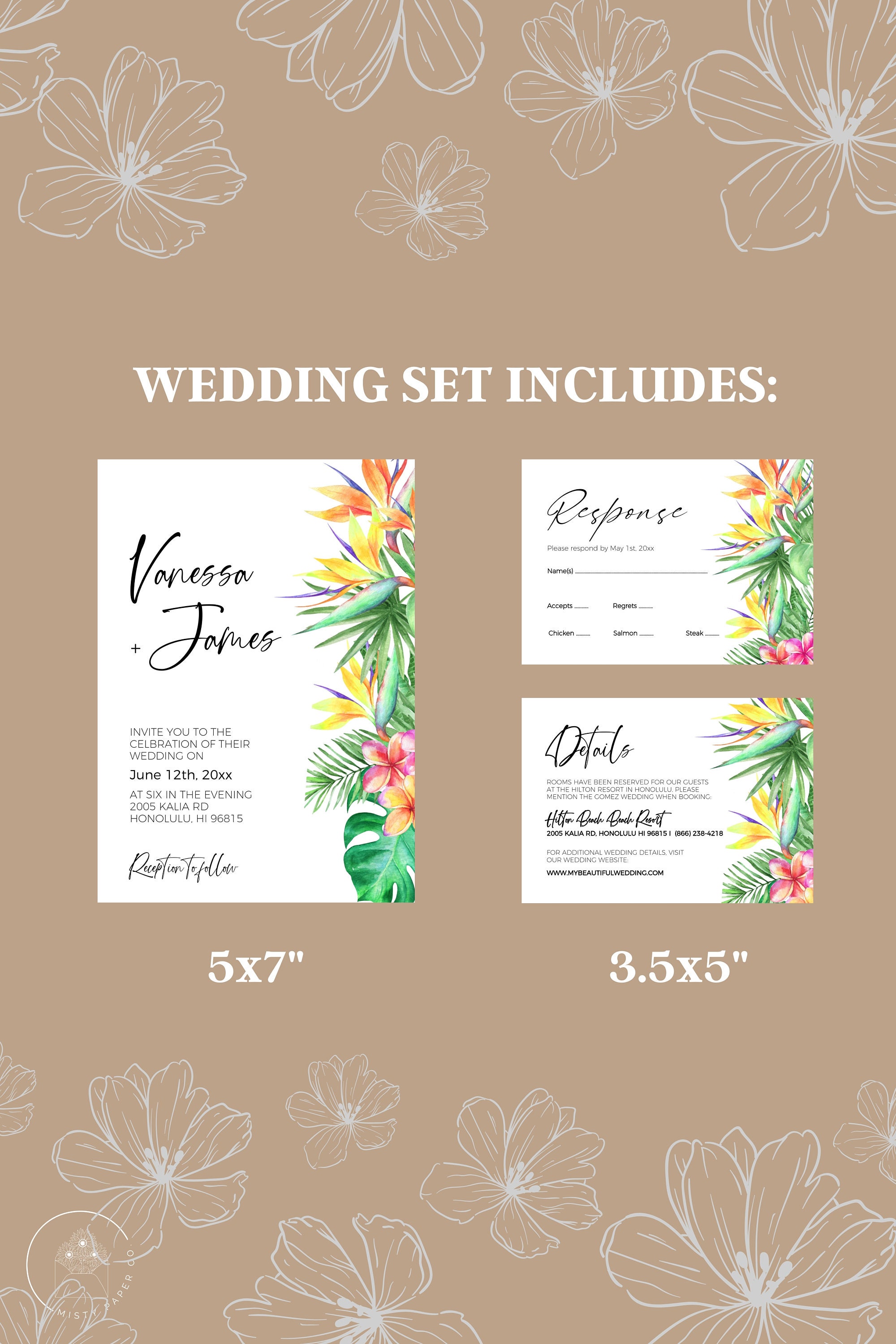 Tropical Wedding Invitation Suite Destination Beach Wedding Invite RSVP ...