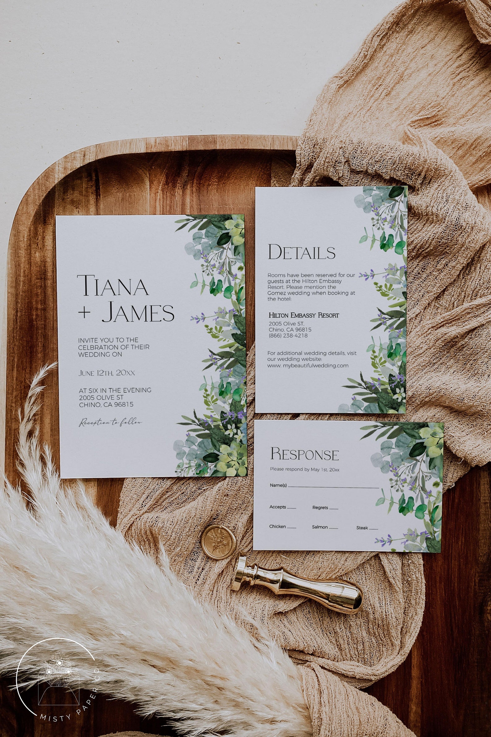 Greenery Wedding Invitation Set | Wedding Invitation Template ...