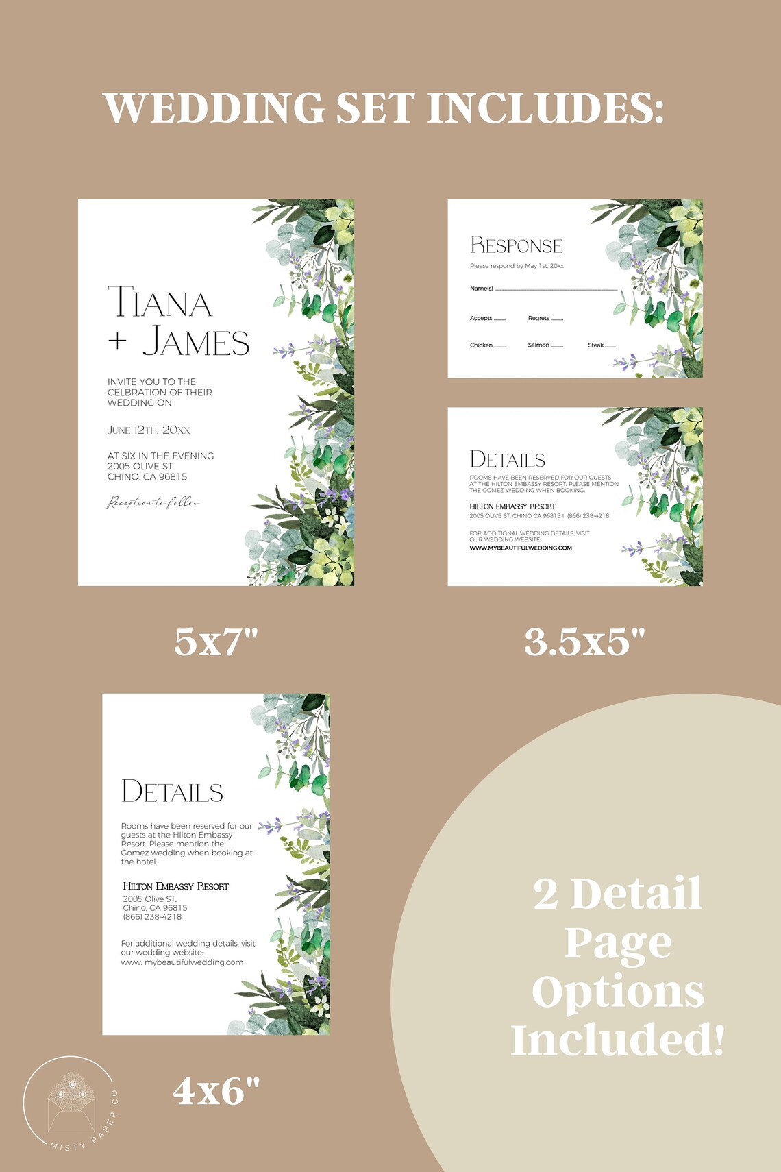Greenery Wedding Invitation Set | Wedding Invitation Template ...