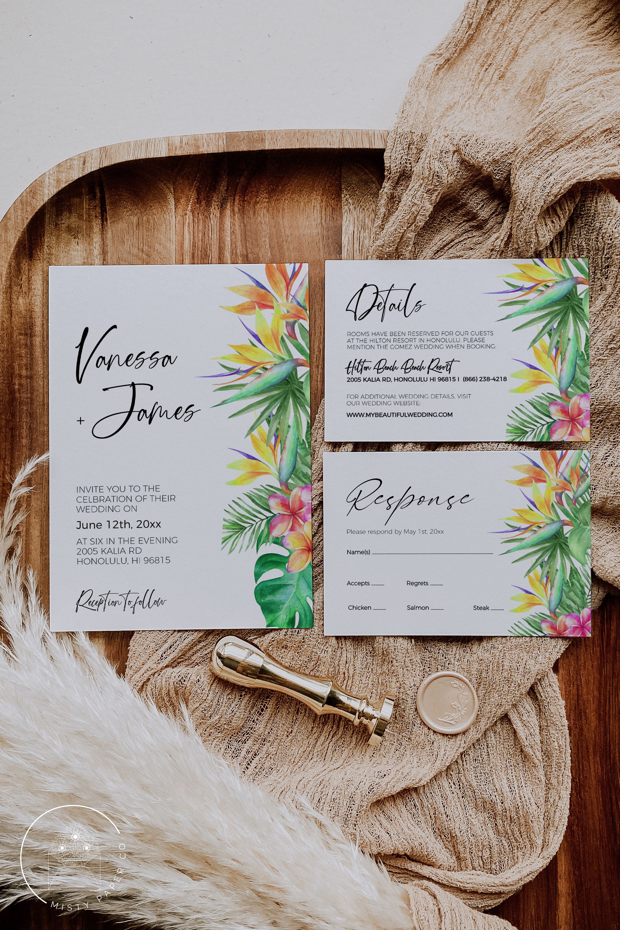 Tropical Wedding Invitation Suite Destination Beach Wedding Invite RSVP ...