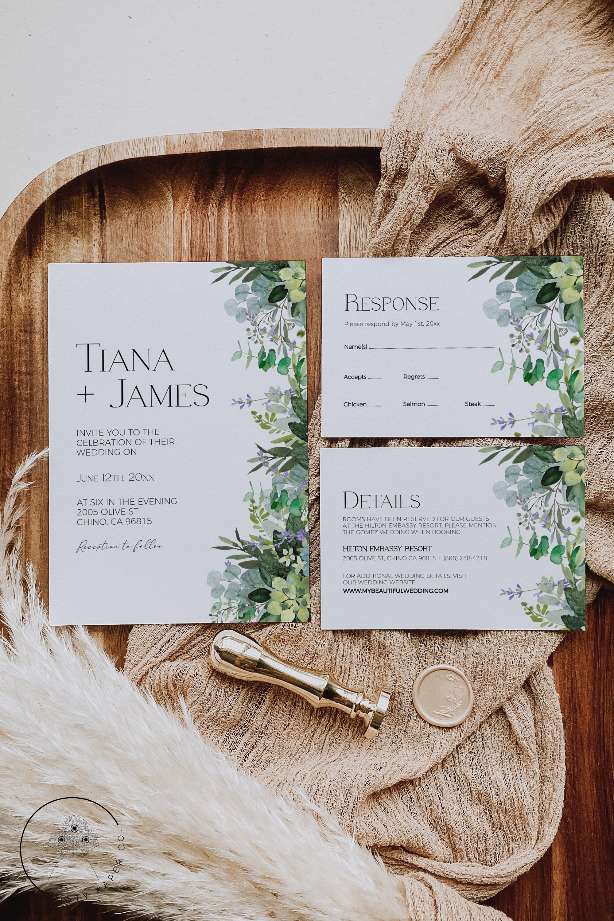 Greenery Wedding Invitation Set | Wedding Invitation Template ...