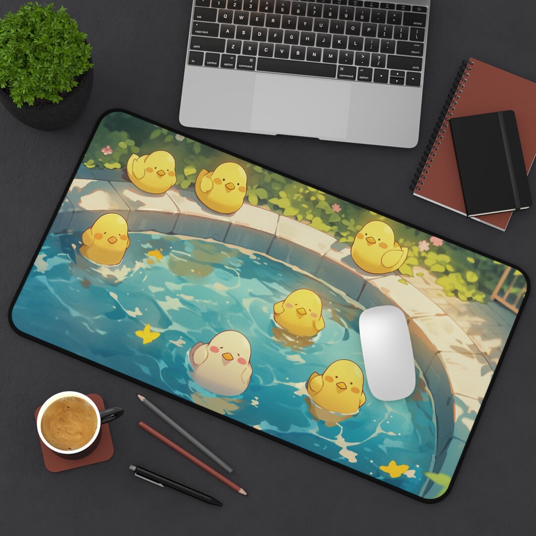 Duck Desk Mat, Cute Ducks Playing Around, Office Mouse Pad, Gaming Desk ...