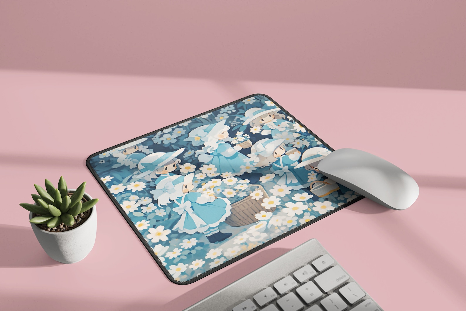 Cute Anime Mouse Pad, Kawaii Girl With Daisy Mouse Pad, Aesthetic Mouse ...