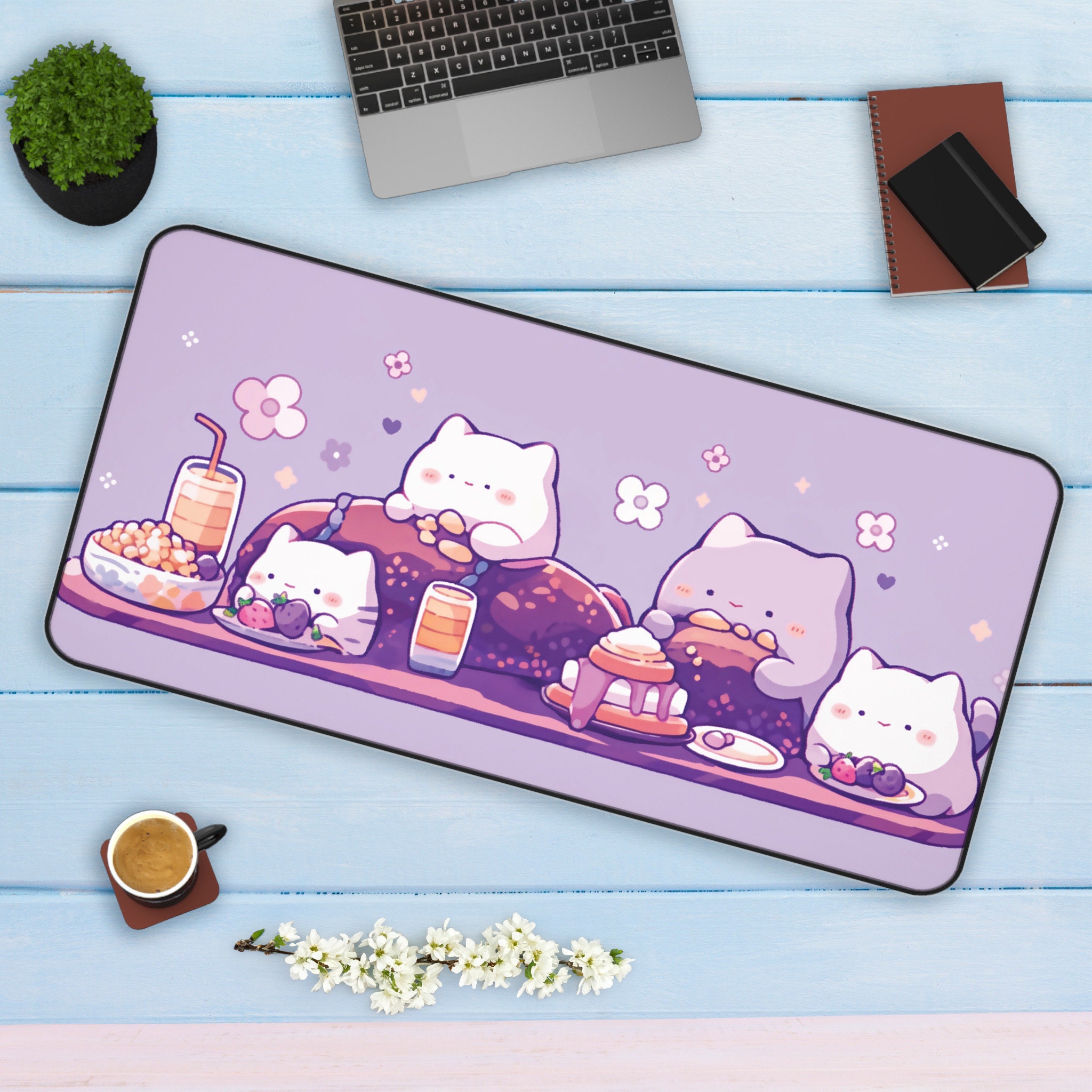 Cute Animal Desk Mat, Kawaii Cat Large Mouse Pad, Pastel Purple Mouse ...