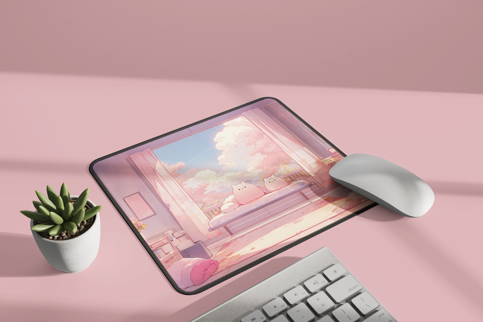 Cute Kawaii Mouse Pad, Pink Pastel Mouse Pad, Pink Lofi Room Mouse Pad ...