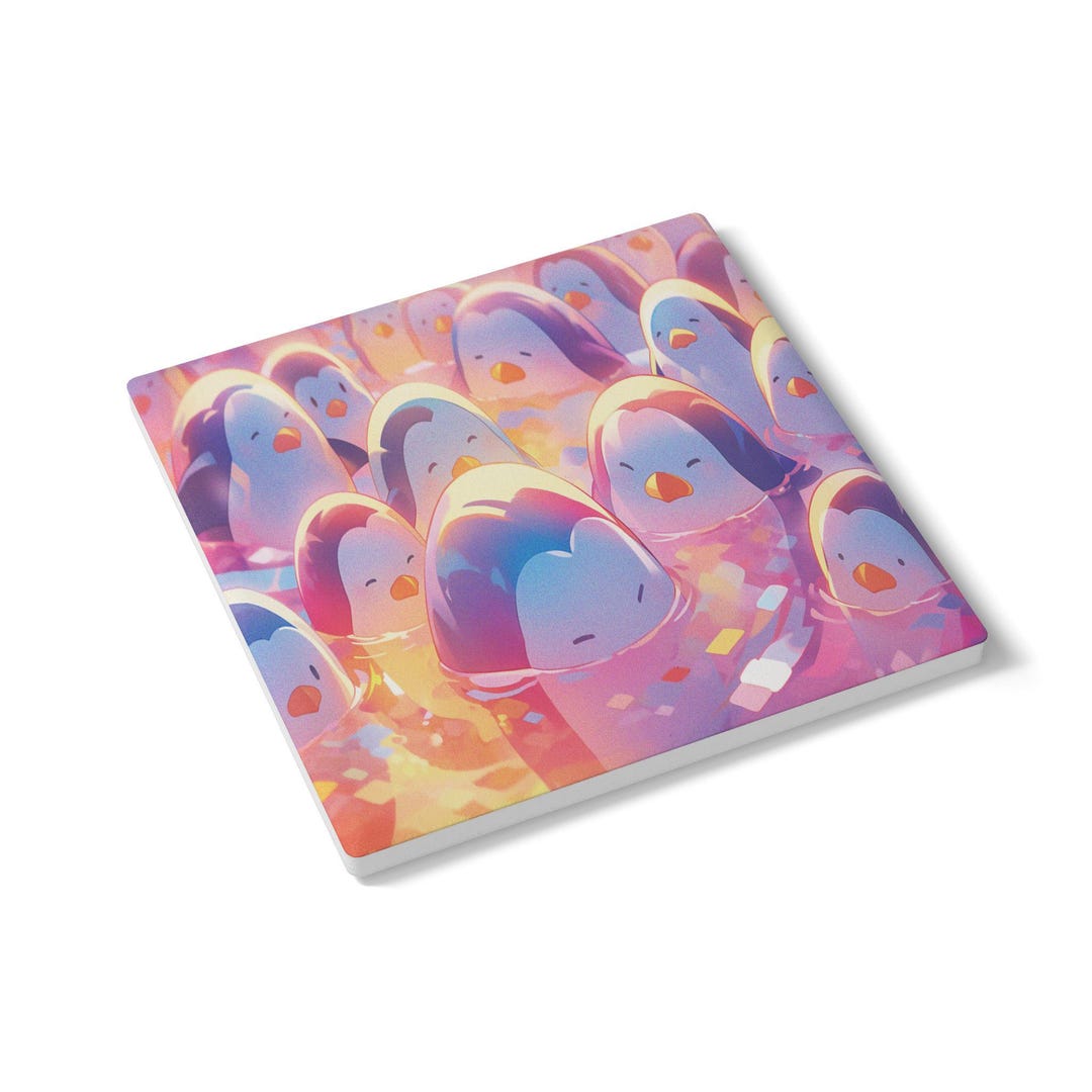 Kawaii Penguin Ceramic Coaster, Cute Pastel Anime Penguins Drink ...