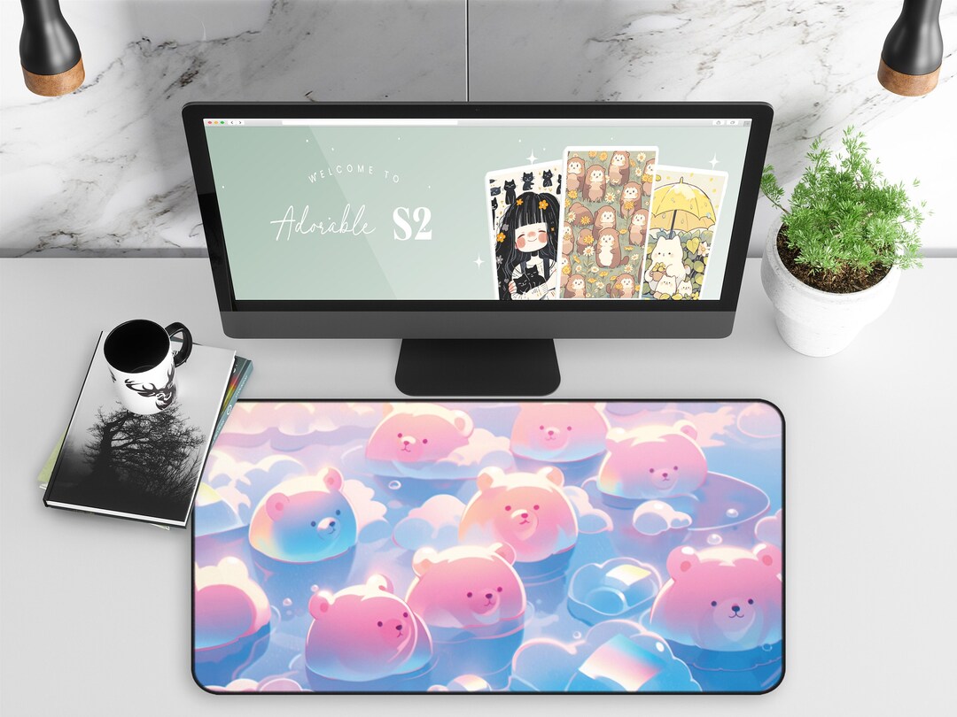 Kawaii Pastel Bear Desk Mat, Cute Anime Bear Mouse Pad, Desk Mat ...