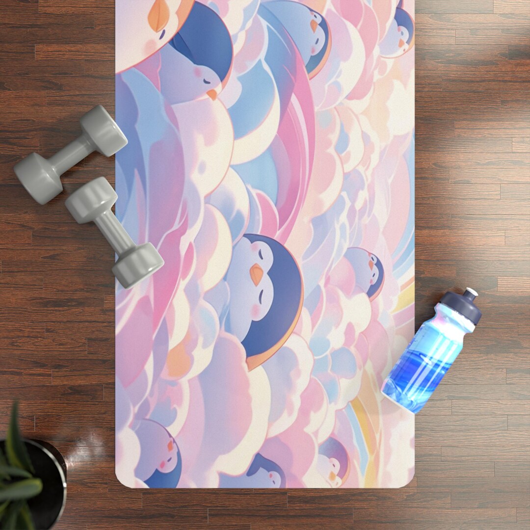 Kawaii Penguin Yoga Mat, Cute Penguin in Pastel Cloud Design, Adorable ...