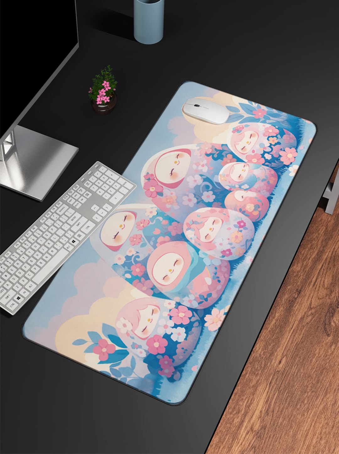 Anime Desk Mat, Kawaii Nesting Dolls Desk Mat, Cute Gamer Girl Desk ...