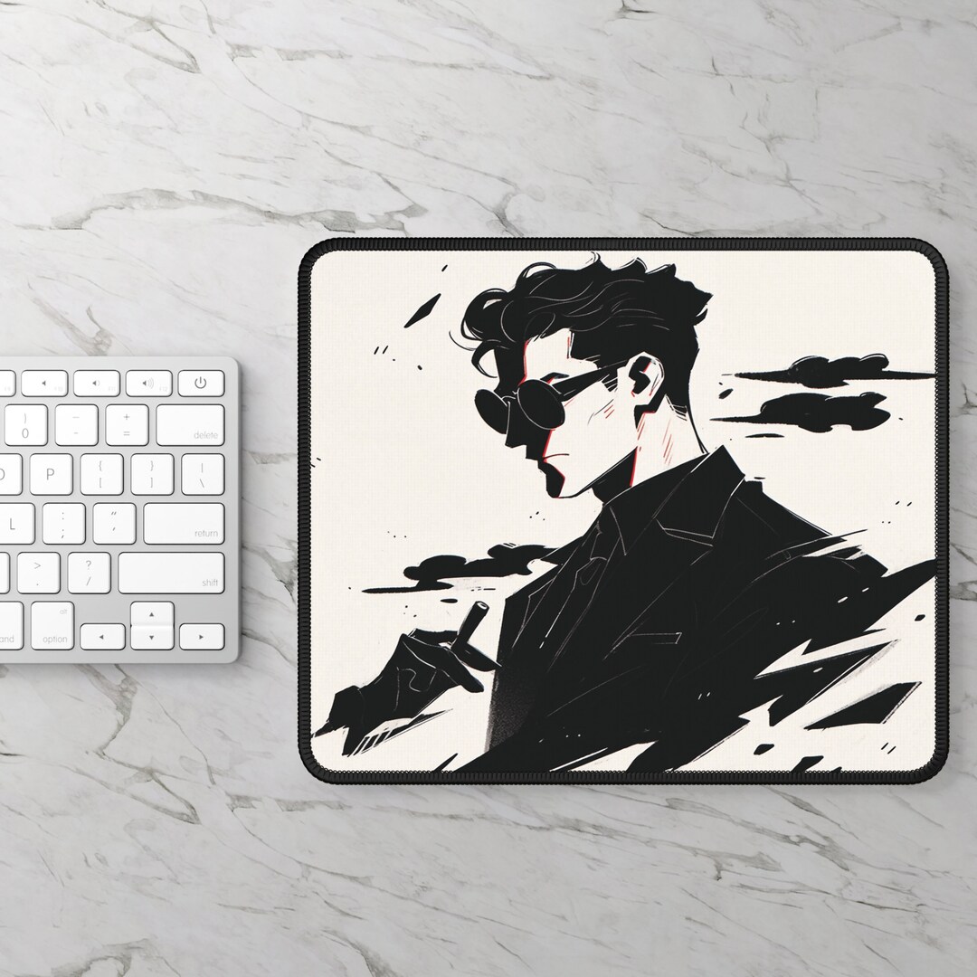 Anime Manga Gaming Mouse Pad, Kawaii Desk Pad, Man in Black Blackout ...