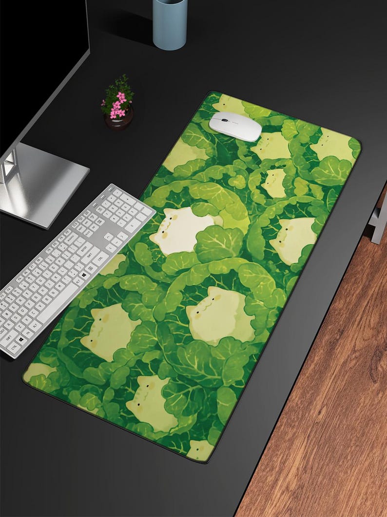 Kawaii Desk Mat, Cute Cats in Cabbage, Cute Green Mouse Pad, Work Desk ...