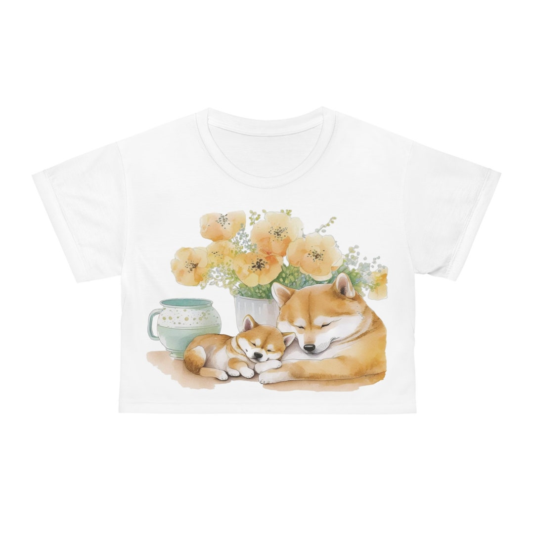 Kawaii Shiba Inu Cropped T-shirt, Cute Anime Tee, Women's Graphic Shirt ...