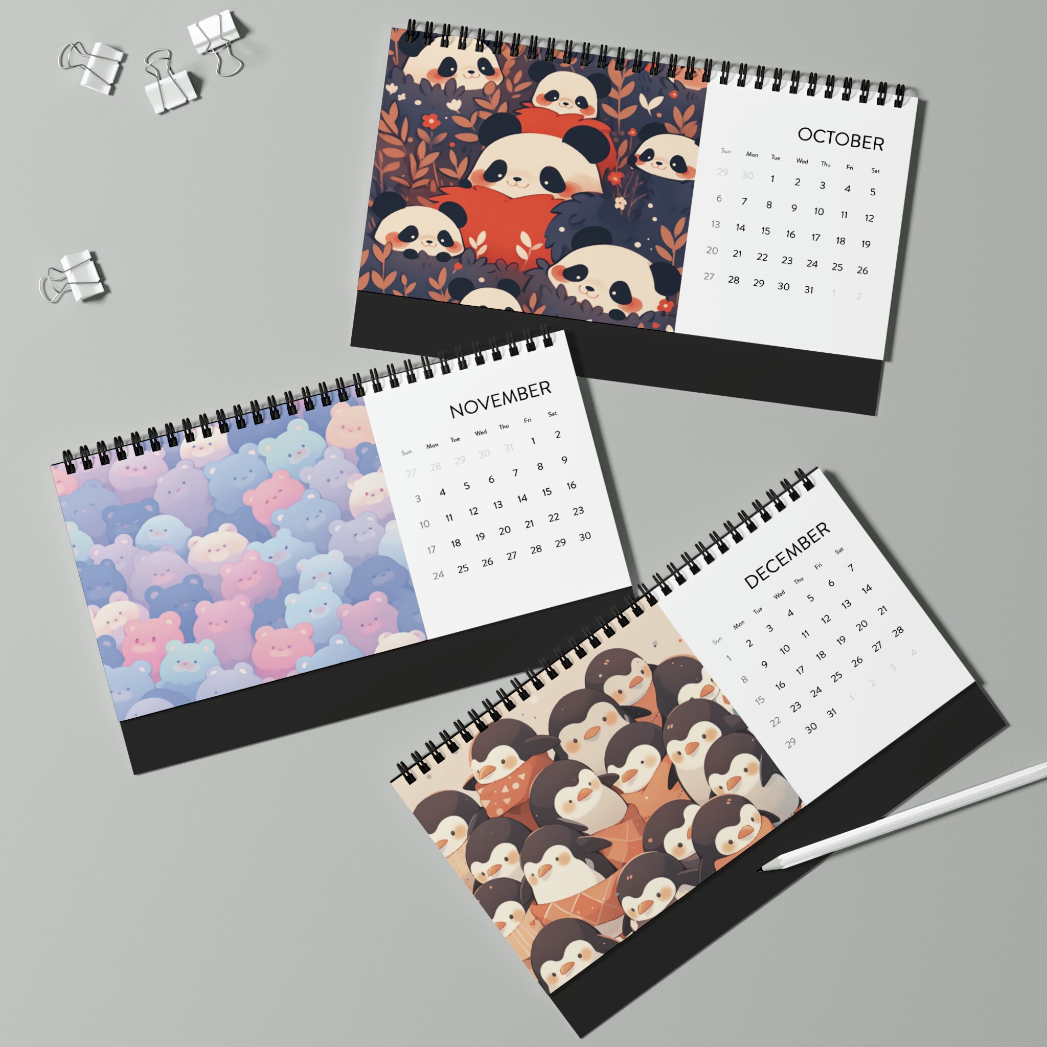Kawaii Anime Animals Desk Calendar, Cute Animal Patterns, Cute Home ...