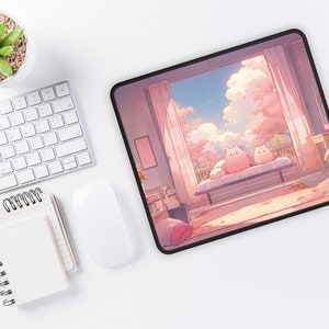 Cute Kawaii Mouse Pad, Pink Pastel Mouse Pad, Pink Lofi Room Mouse Pad ...