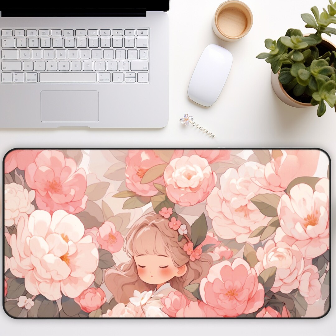 Cute Anmie Desk Mat, Pink Desk Mat, Cute Gamer Girl Desk Accessories ...