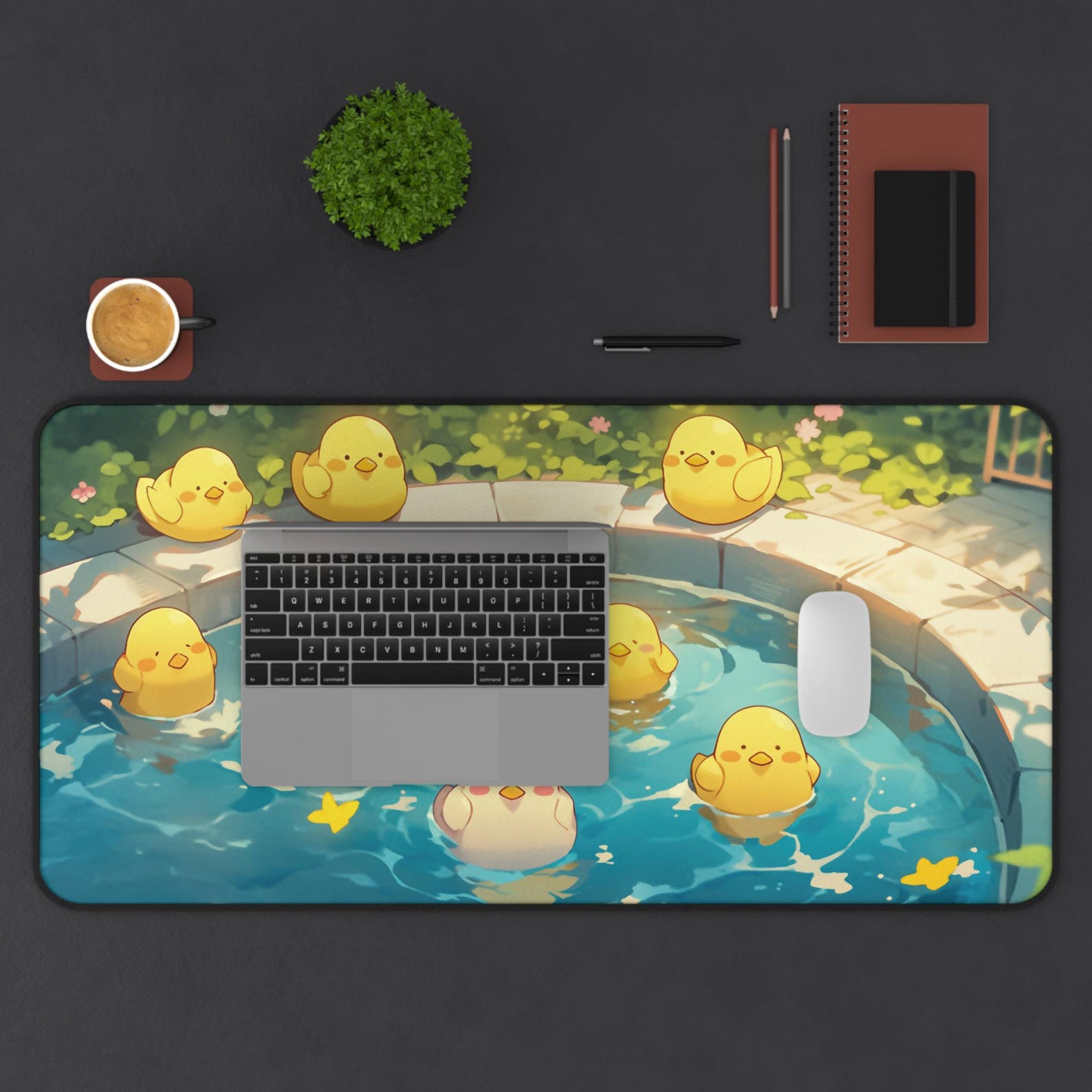 Duck Desk Mat, Cute Ducks Playing Around, Office Mouse Pad, Gaming Desk ...