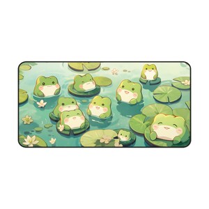 Kawaii Frogs Desk Mat, Desk Mat Aesthetic, Green Pastel Color Mouse Pad ...
