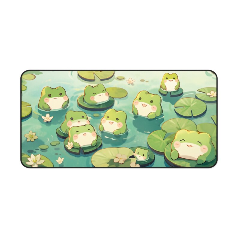 Kawaii Frogs Desk Mat, Desk Mat Aesthetic, Green Pastel Color Mouse Pad ...