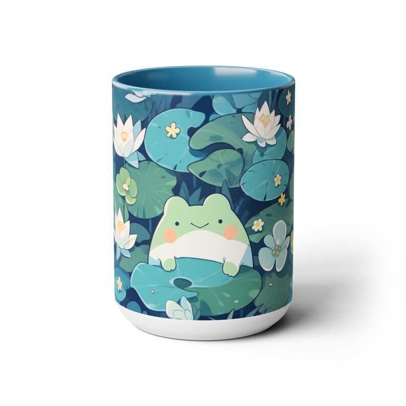 Kawaii Frog Ceramic 15oz Mug, Cute Frog Lover Mug, Cute Mug Aesthetic ...