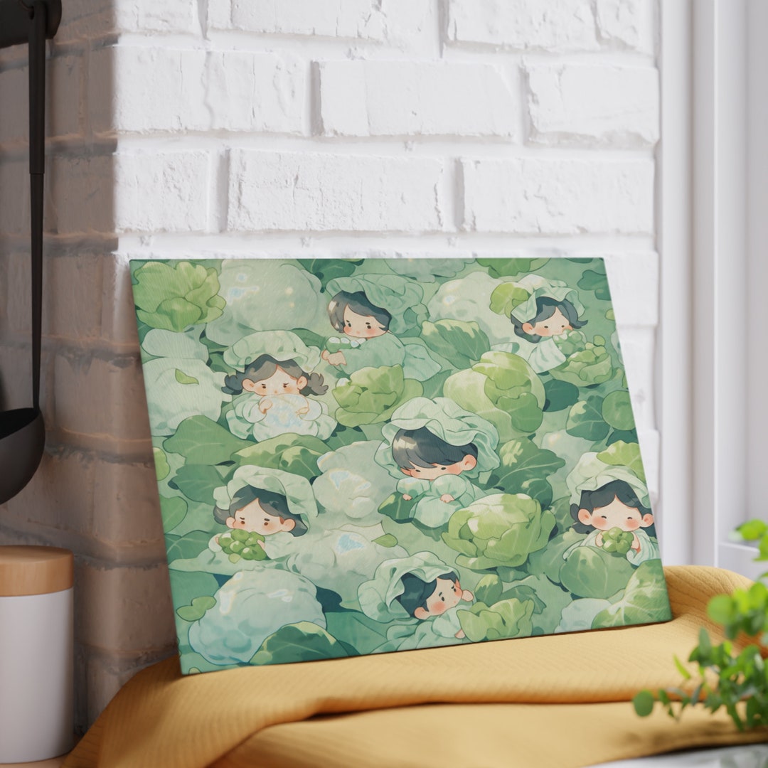 Kawaii Anime Glass Cutting Board, Cute Anime Cabbage Kitchen Decor ...