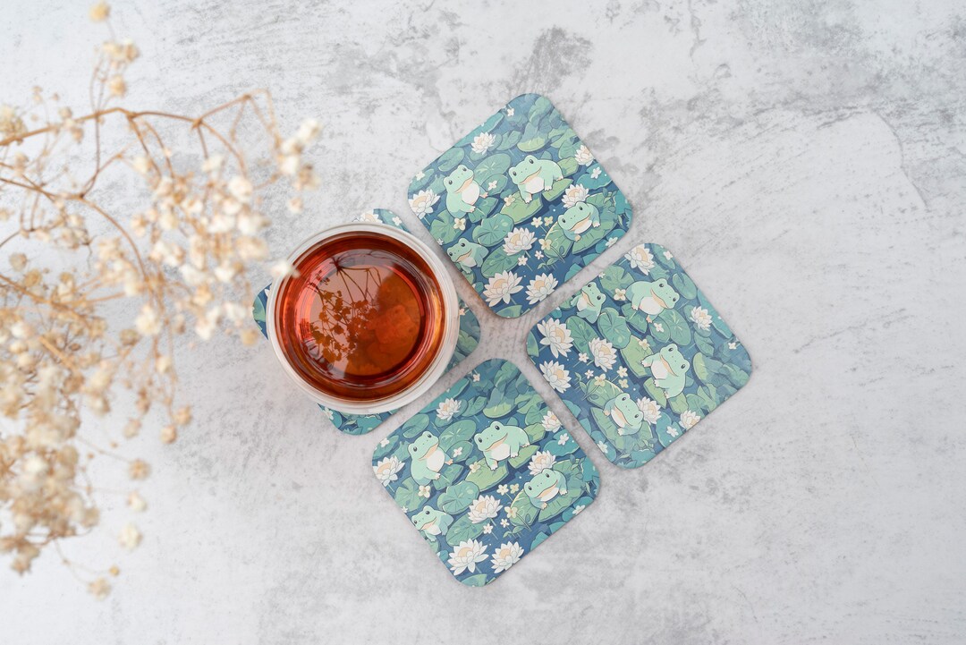 Cute Coaster Set of 4, Kawaii Frogs Coasters, Kawaii Coasters, Cute ...