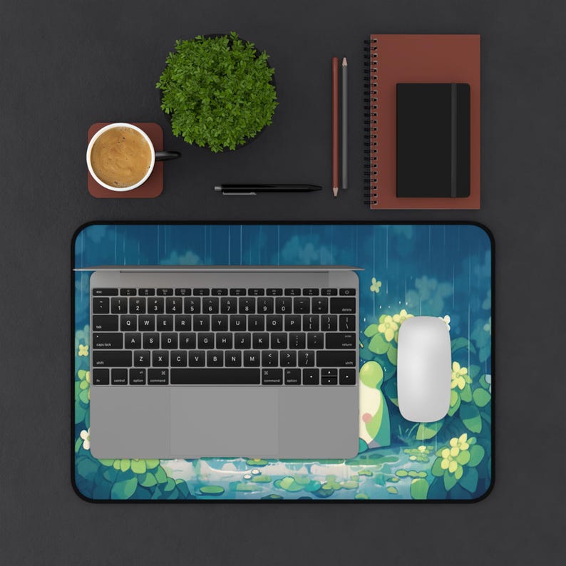Kawaii Animal Desk Mat, Cute Animal Mouse Pad With Green Umbrella ...