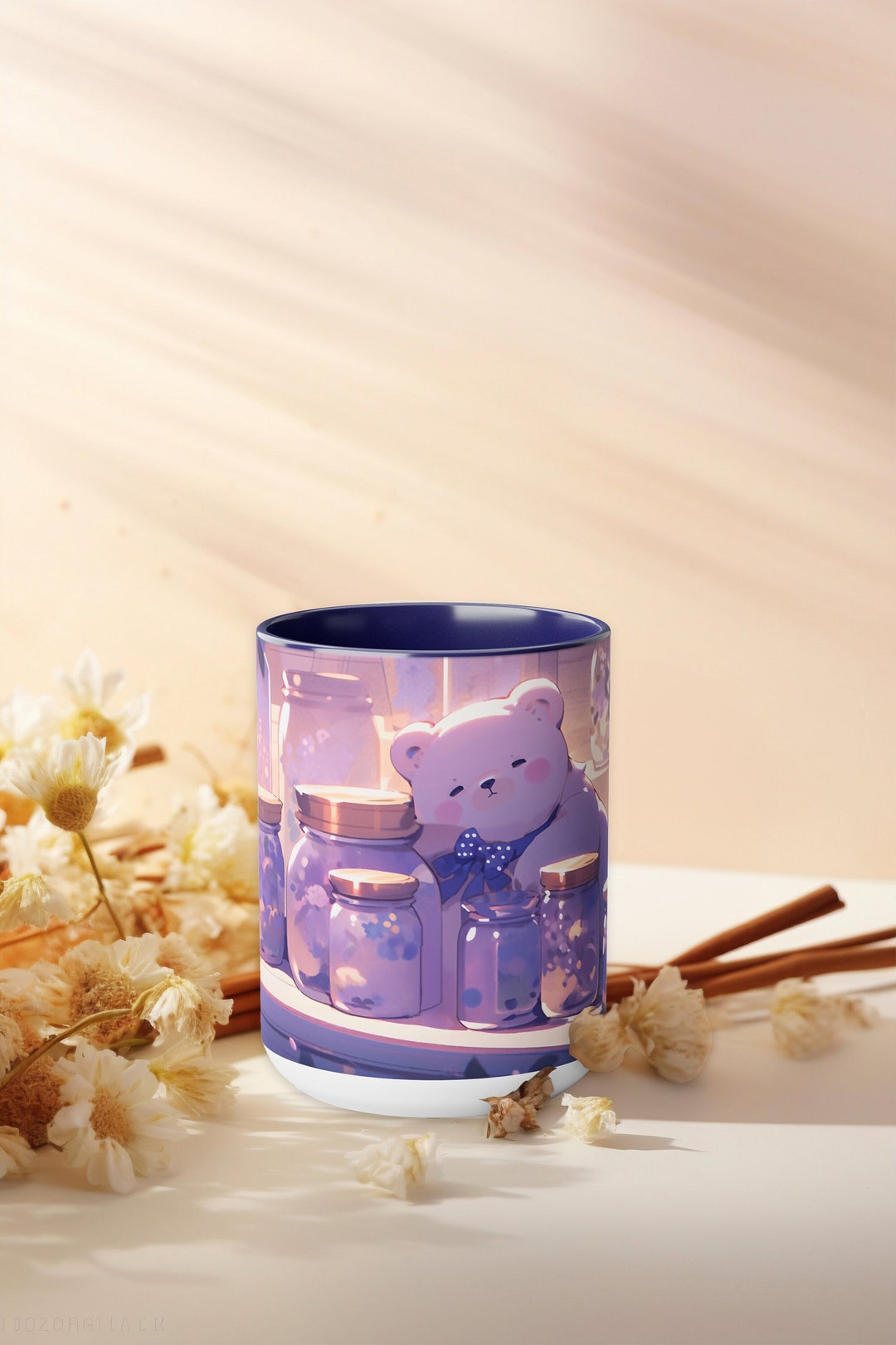 Kawaii Purple Mug, Cute Bear Mug for Anime Lovers, Cute Kitchen Decor ...
