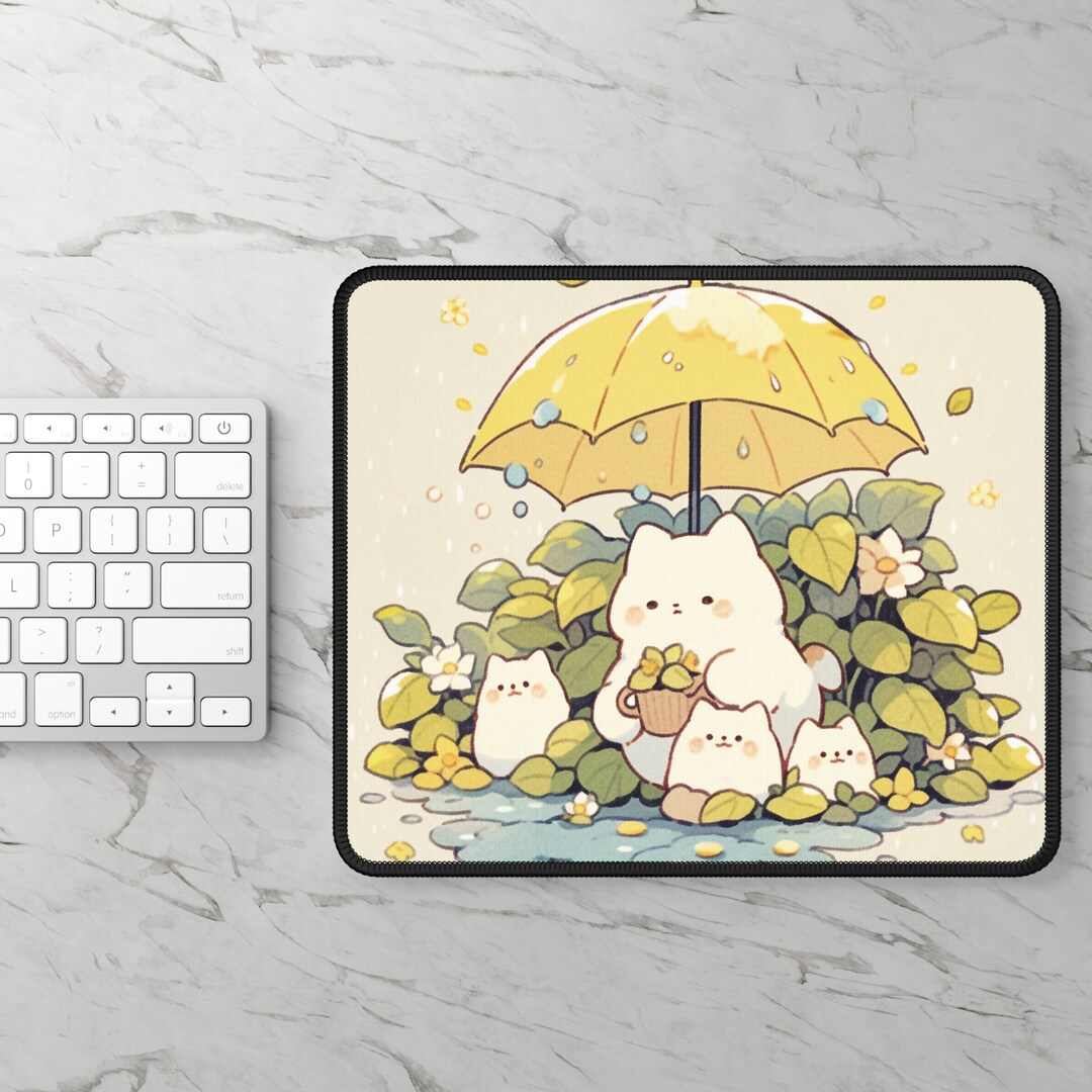 Kawaii Gaming Mouse Pad, Cute Desk Pad, Anime Cats on Rainy Day, Cute ...