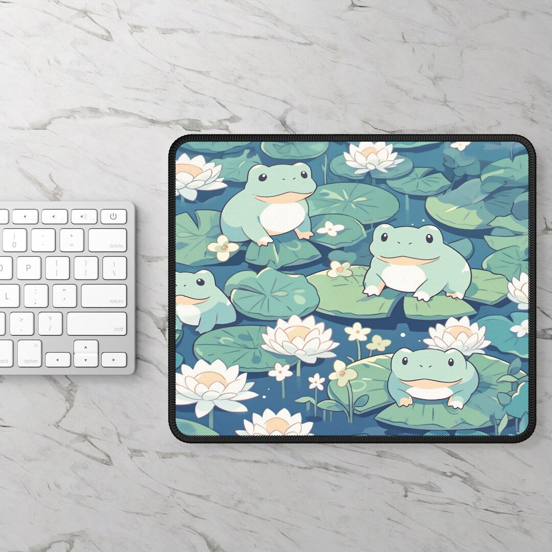 Kawaii Animal Frog Gaming Mouse Pad, Cute Frogs With Lotus Anime Design ...